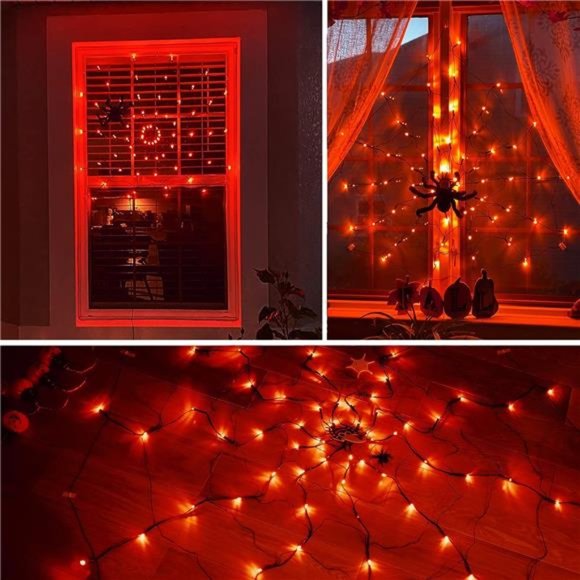 Holiday | 12 Led 492ft Giant Spider Web Lights With Hairy Spider And ...
